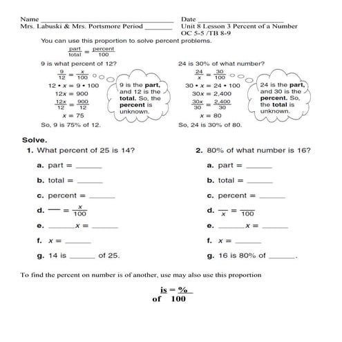 Unit 8 lesson 3 percent of a number | PDF
