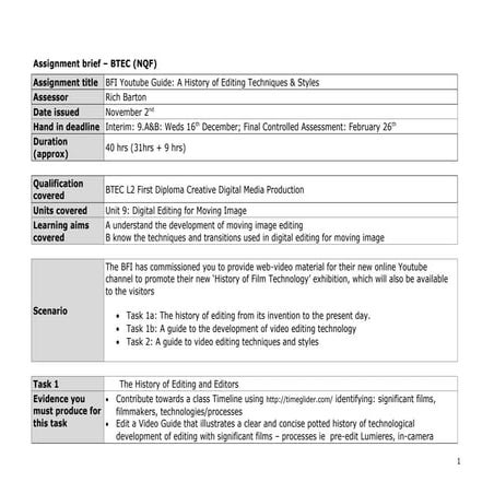 Unit 9 a&b editing techniques assignment brief | PPT