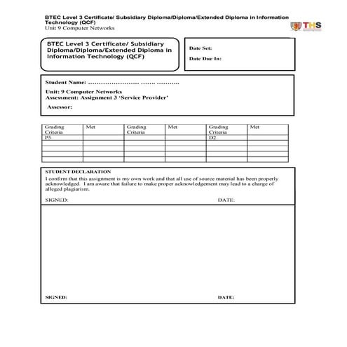 Unit 9 Assignment 3 Service Provider Pdf