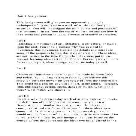 Unit 9 AssignmentThis Assignment will give you an opportunity t.docx