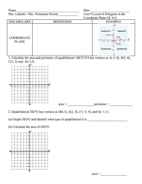 Problem set lesson 17 coordinate plane | PDF