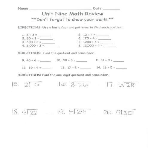 Unit 9 Math Review | PDF