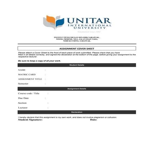UNITAR INTERNATIONAL UNIVERSITY COVERPAGE | DOCX