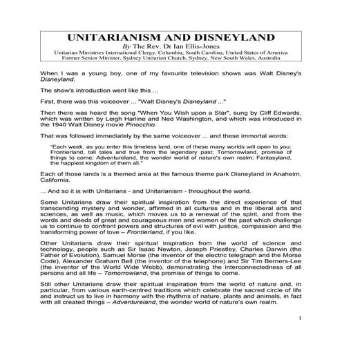 UNITARIANISM AND DISNEYLAND | PDF