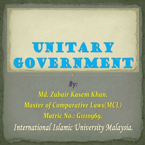 Unitary Government: ‬The United Kingdom. | PPTX