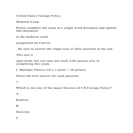 United States Foreign Policy Midterm ExamPlease complete the | DOCX