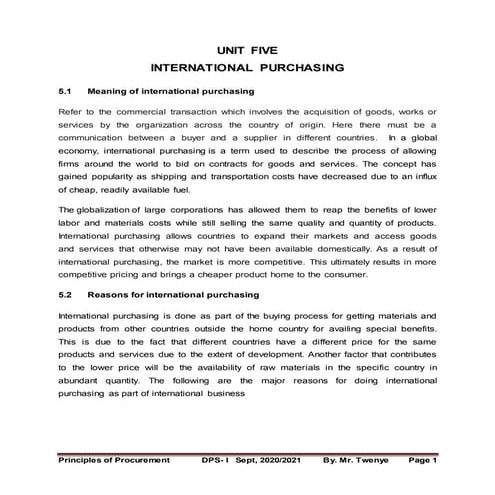 INTERNATIONAL PURCHASING AND REVIEW QUESTIONS | DOCX