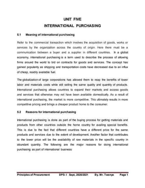 1 fundamentals of international purchasing | PPT
