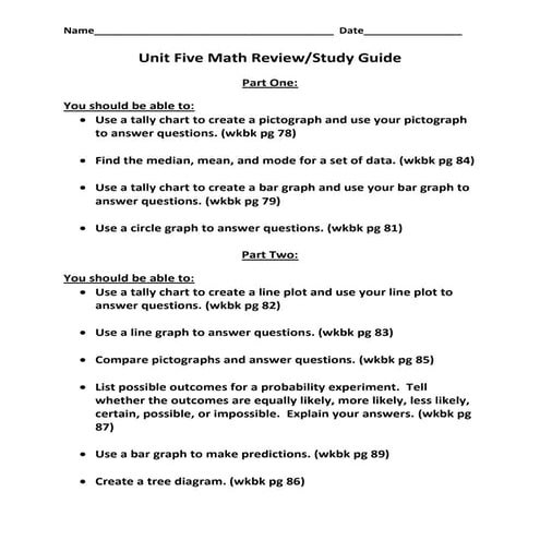 Unit One Math Review | PDF