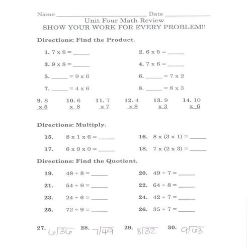 Unit One Math Review | PDF
