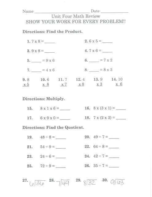 Unit 10 Math Review | PDF