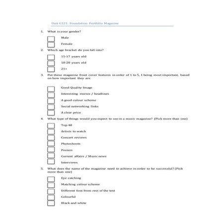 Unit g321 Questionnaire | PDF