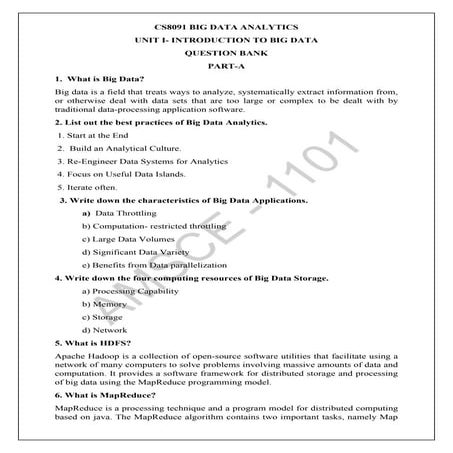 Big Data Analytics Unit I CCS334 Syllabus | PDF