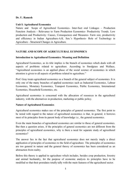 Nature, scope and significance of Agricultural Production Economics | DOCX