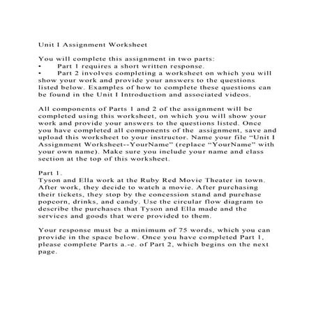 Unit I Assignment WorksheetYou will complete this assignment i.docx