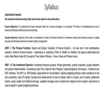 Basic Finance Functions for a company to make decision | PPT