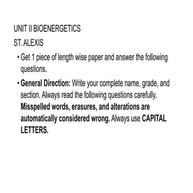 UNIT II BIOENERGETICS EARTH AND LIFE SCENCE | PPT