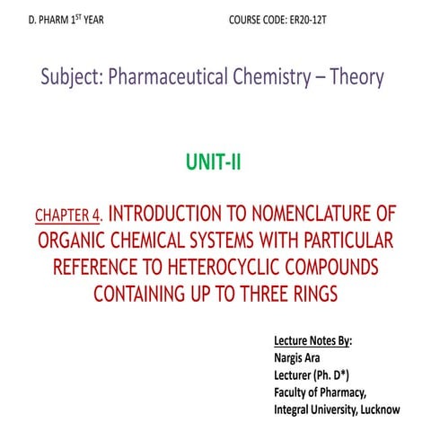 Heterocyclic compounds classification nomenclature | PDF