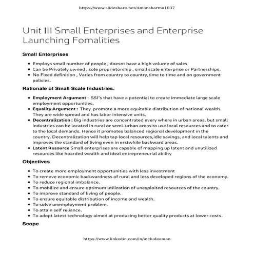Small Enterprises and Enterprise Launching Formalitites UNIT III | PDF