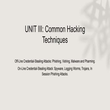 Unit iii: Common Hacking Techniques | PPTX | Phone Services | Home Utilities