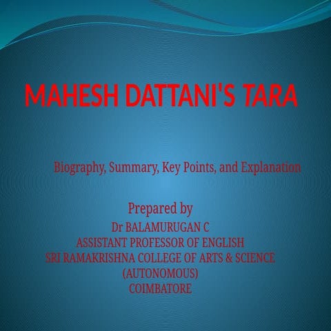 Mahesh Dattani's Tara - Detailed Summary and .pptx