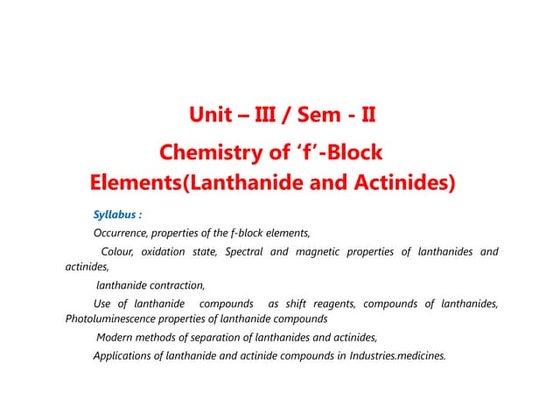 Lanthanide and actinide chemistry | PPT | Chemistry | Science