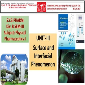 Unit III PP-I SEM III Surface & Interfacial phenomenon | PDF