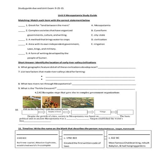 Unit II: mesopotamia study guide | DOCX