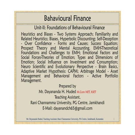Foundations of Behavioural Finance II | PDF