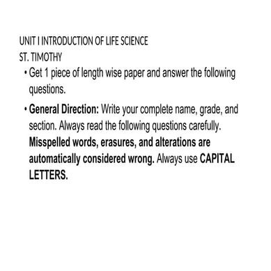 UNIT I INTRODUCTION OF LIFE SCIENCE .... | PPT