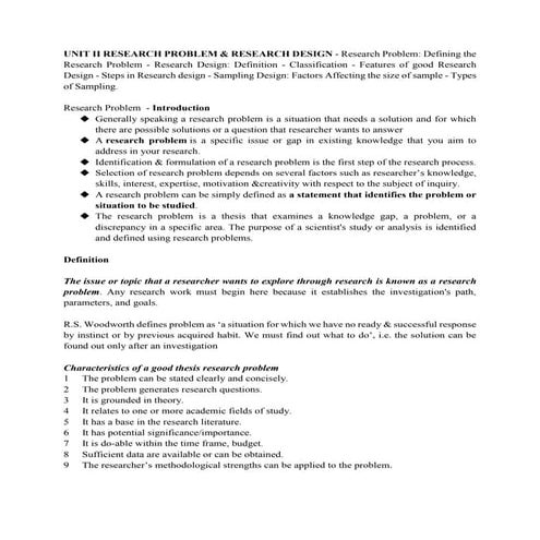UNIT II RESEARCH PROBLEM.docx | Educational Assessment | Education