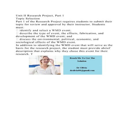 Unit II Research Project, Part 1Topic SelectionPart 1 of the Res.docx