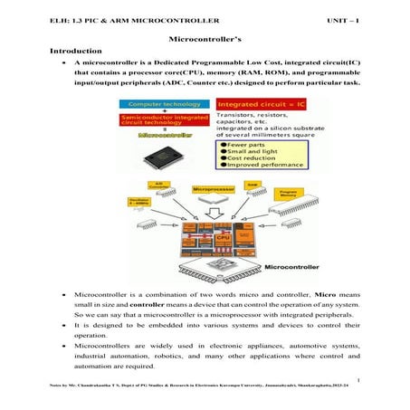 ELH-1.3 PIC & ARM MICROCONTROLLER UNIT I Microcontroller’s | PDF