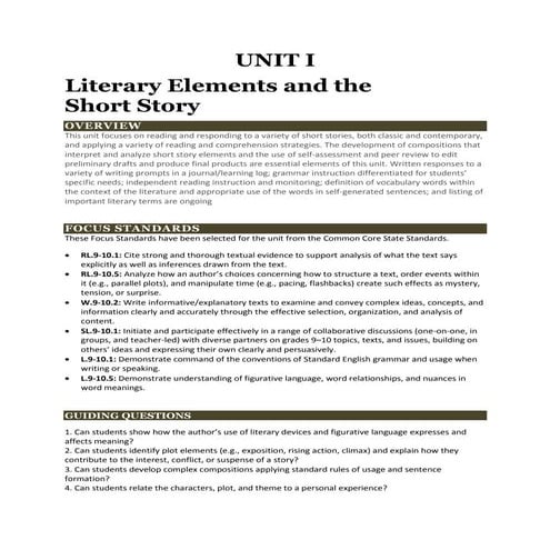 Unit I short stories | PDF | Educational Assessment | Education