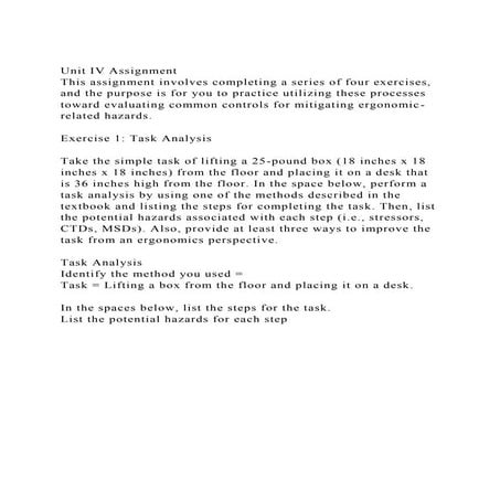 Unit IV AssignmentThis assignment involves completing a series o.docx