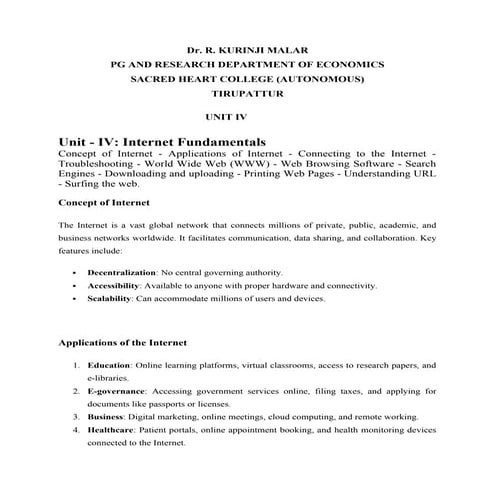 UNIT IV III BA ECONOMICS: BASIC COMPUTER AND ITS APPLICATIONS | PDF