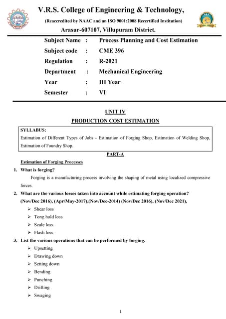cost calculation on forging | PPTX