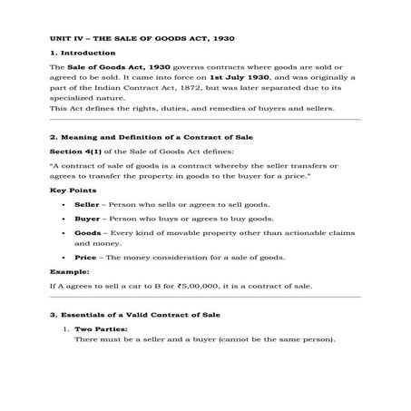 Law of Sale of Goods act 1930 MBA/CA/CS/BCOM | PPTX
