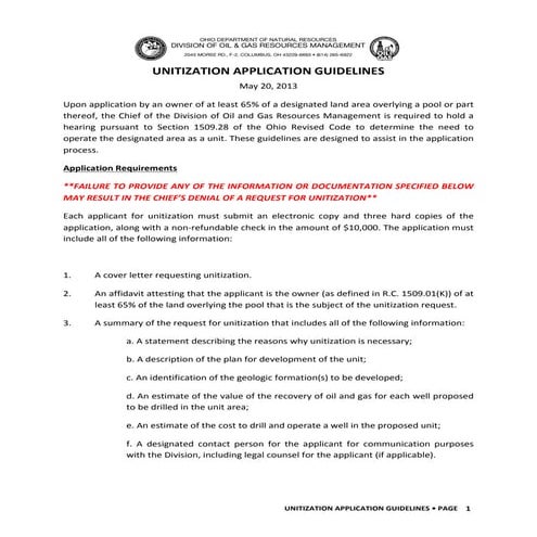Ohio ODNR Forced Pooling ("Unitization") Guidelines | PDF