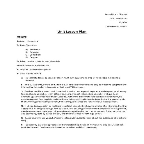 Unit lesson plan | DOCX | Musical Instruments | Hobbies & Interests