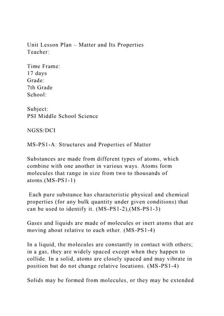 The States Of Matter Lesson Plan Doc