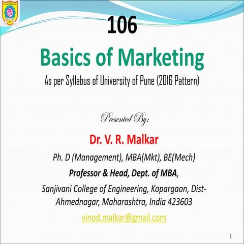 Unit no.1 introduction to marketing as per syllabus of pune university ...