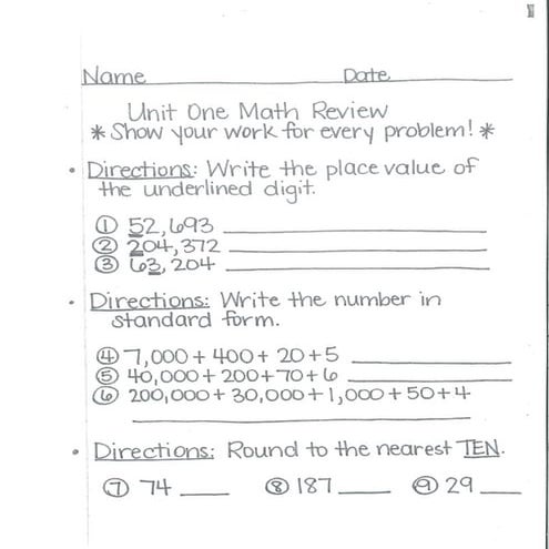 Unit One Math Review | PDF