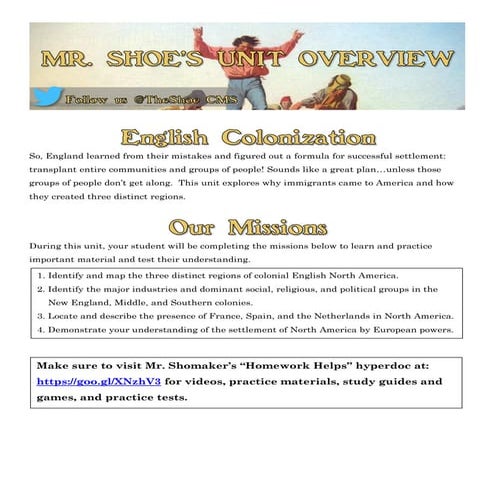 English Colonization Unit Overview | PDF