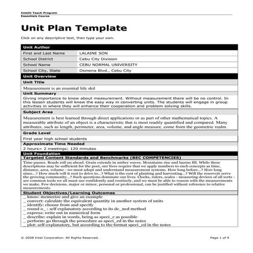 Unit plan measurement | DOC