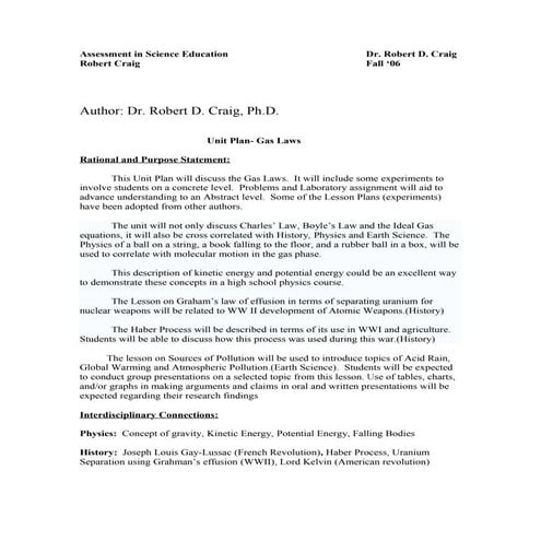 Unit plan for gas laws | PDF