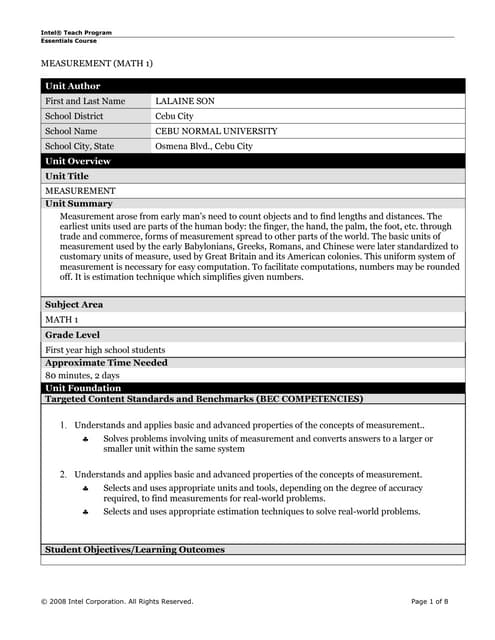 Unit plan measurement | DOC