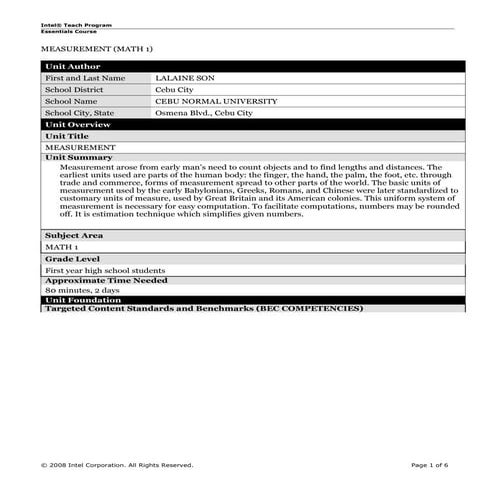 Unit plan measurement | DOC