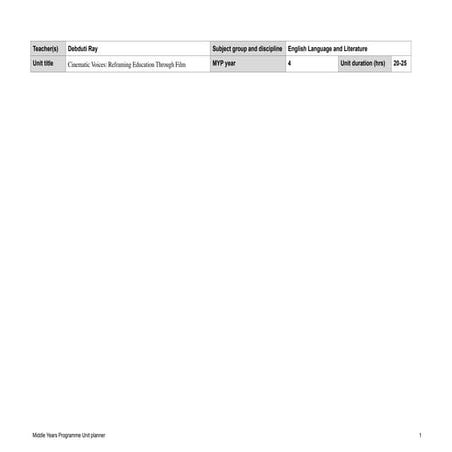 IB MYP 5 Unit Planner Short Film English | PDF