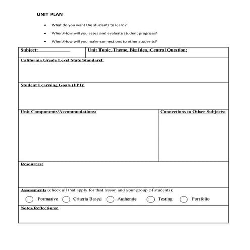 Unit Plan Template | DOC